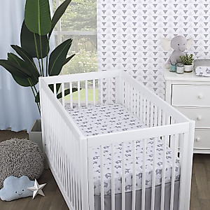 NoJo Elephant Stroll White & Gray Fitted Crib Sheet, Grey, White