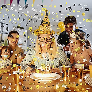 3000 Pieces Happy Birthday Confetti Number 50 Confetti Birthday Cake Confetti Table Scatter Confetti, Black Gold Silver Party Decorations Supplies for Birthday Anniversary (50th Style)