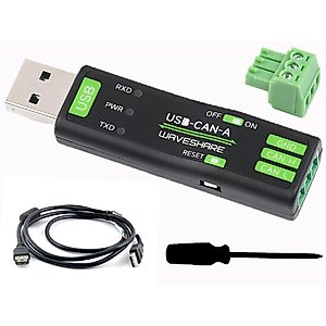 waveshare USB to CAN Adapter Model A STM32 Chip Solution, CAN Baud Rate 5kbps~1Mbps is Configurable, Support Windows XP/7/8/10/11 and Linux Systems, Multiple Working Modes