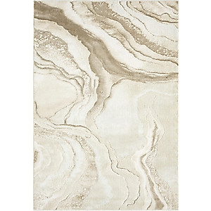 Abani Glam Beige Cream Area Rug - 8' x 10' - for Living Room, Bedroom, Dining - Abstract Stone Design - Soft, Durable, and Easy to Clean