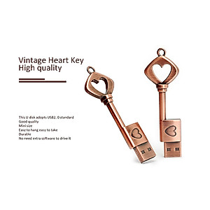 CHUYI Metal Heart Key Shape 1Pcs 64GB USB 2.0 Flash Drive Waterproof Pen Drive Memory Stick USB Flash Disk with Keychain Thumb Drive Gift