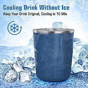 Rhovam Cooling Cup with Lid for Wine/Whisky/Beverages, 8.5 Oz Double Walled Silicone + Stainless Steel Freezable Drink Set of 1 (Blue)