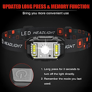 Headlamp Rechargeable,JNDFOFC 1200 Lumen Super Bright Motion Sensor LED Head Lamp flashlight, 2 PACK Waterproof Headlight with White Red Light,14 Modes Head Lights for Outdoor Camping Fishing Running