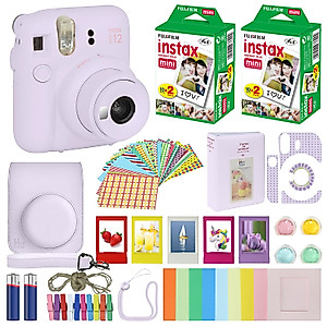 Fujifilm Instax Mini 12 Instant Camera Lilac Purple + Carrying Case + Fuji Instax Film Value Pack (40 Sheets) Accessories Bundle, Color Filters, Photo Album, Assorted Frames