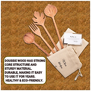 BVicHair 4 Wooden Spoons and Forks Set, Set Wooden Salad Spoons, Real Housewives Gifts, Kitchen Gifts for Women, Handmade Gifts for Mother's Day, Cute Kitchen Accessories, Unique Kitchen Gifts