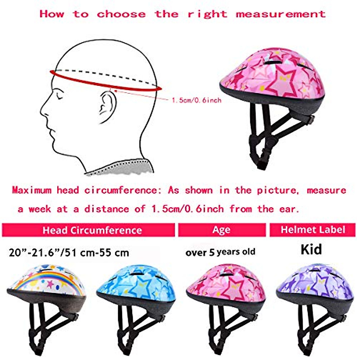 Kids Helmet Adjustable for Kids Ages 3-8 Years Old Boys Girls, Toddler Bike Helmet with Protective Sports Gear Set Knee Elbow Pads Wrist Guards for Cycling Roller Skating Skateboard-(Purple Star)