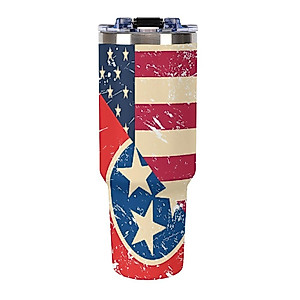 Vintage U.S.A And Tennessee State Flag 40oz Water Bottle Double Wall Insulated Tumbler with Handle Leakproof Travel Mug Black-style
