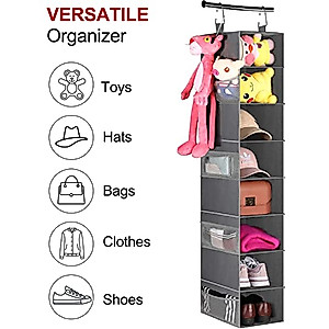 MISSLO 8-Shelf Hanging Shoe Organizer Clothes Closet Organizers and Storage Shelves Hat Holder with Large Shelf and Side Mesh Pockets for Hats Handbags Kid Sweater, Grey