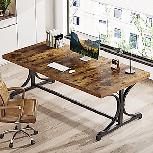 Tribesigns 62.4-Inch Executive Desk, Rectangle Office Computer Desk with Thick Wooden Tabletop and Metal Frame, Study Writing Table Workstation for Home Office, Rustic Brown & Black