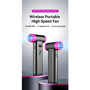 Turbine Engine Fan, Portable Rechargeable Wireless Blow Dryer, USB Rechargeable Hair Dryer, 4 Levels Wind Speed Adjustment, Wireless Hair Dryer for Home/Travel Hair Care Dryer