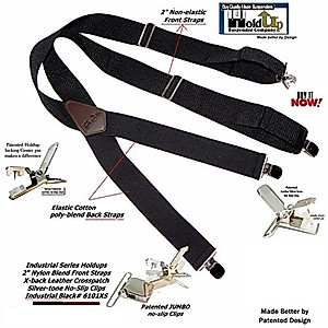 Holdup 2" wide Non-Elastic Industrial Series Black Suspenders for Men with the USA Patented No-Slip Clips