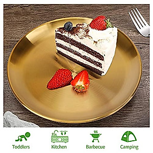 Stainless Steel Dinner Plate, 304Rutian 9" Metal Round Dinner Dishes for Adults, Reusable and Dishwasher Safe, Serving Camping Salad Plate for Home,Outdoor Camping, Snack,and BBQ,Set of 4