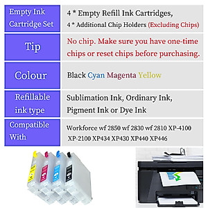 212XL No Chip Replacement Refillable Ink Cartridges Sublimation Ink Cartridges Without Chip & Ink for WF-2850 XP-4100 XP-2100 Empty Ink Cartridges for XP434 XP430 XP440 XP446 WF-2810 WF-2830 Printer