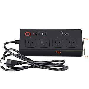Xenon Smart Power Strip,WiFi Smart Multi Outlet Surge with 4-Outlet 4-USB with 5-Foot Cord, Work with Alexa and Google Home,Black