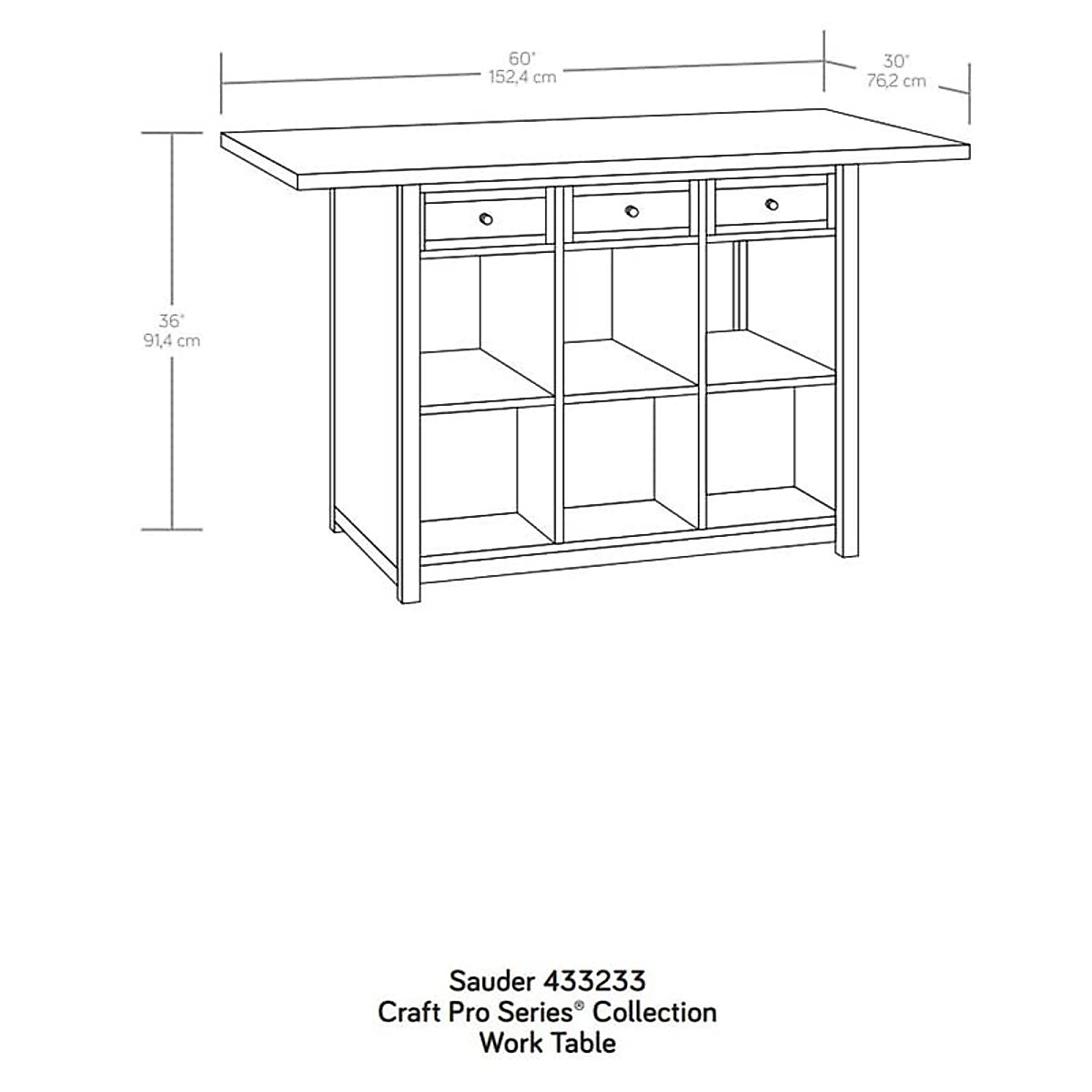 Sauder Craft Pro Series Transitional Engineered Wood Work Table in Brown