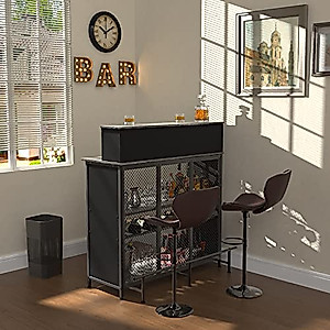 GDLF Home Bar Unit Mini Bar Liquor Bar Table with Storage and Footrest for Home Kitchen Pub (Grey)