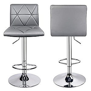 Leader Accessories Bar Stool, Hydraulic Square Back Diagonal Line Adjustable Bar Stools, Set of 2 (Light Grey)