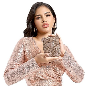 Boutique De FGG Hollow Silver Bear Evening Bag Women Crystal Clutch Purse Party Cocktail Animal Rhinestone Clutch Handbag, Mini