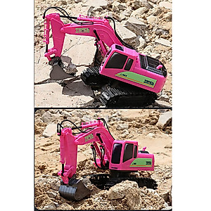 DBXMFZW Remote Control Excavator Toy with Lights,RC Digger Tractor Toy,Digger Hydraulic Construction Vehicles with Alloy Shovel,RC Trucks Toys for Boys Girls Kids