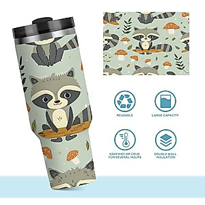 FRCSDIY Cartoon Raccoon Insulated Tumbler with Handle and Straw Lid,40oz Leakproof Stainless Steel Cup BPA-Free Water Bottle