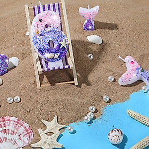 6 Pcs Birthday Candles, 2.8 Inch Mermaid Theme Birthday Cake The Number 0-9 Candles, 1 Pcs Number 3 Pcs Mermaid Tail and 2 Pcs Shell Candles for Birthday Decorations Mermaid Themed Party (Number 6)