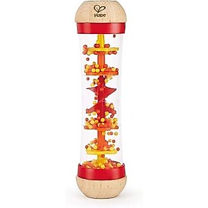 Hape Beaded Raindrops | Mini Wooden Musical Toddler Instrument, Shake & Rattle Rainmaker Toy, Red