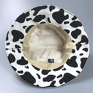 Cow Print Bucket Hat with Ears Horn Cute Animal Hats Cow Earrings for Women Black White