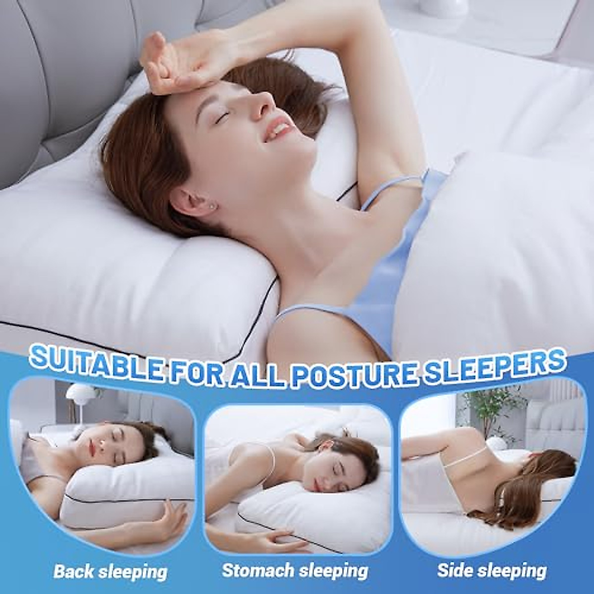 ROSUBA Cervical Pillow for Neck Pain Relief, Ergonomic Contour Orthopedic Support Pillow for Sleeping, Neck Shoulder Pain, Back Side Sleepers, Memory Foam Pillow with Breathable Pillowcase
