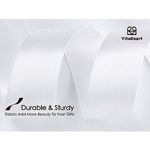 Vitalizart White Ribbon for Gift Wrapping 1" x 25Yd Double Face Continuous Functional Satin Ribbon for Crafts Silk Like Fabric Flower Bouquet Birthday Party Bridal Shower Wreath Hair Off White