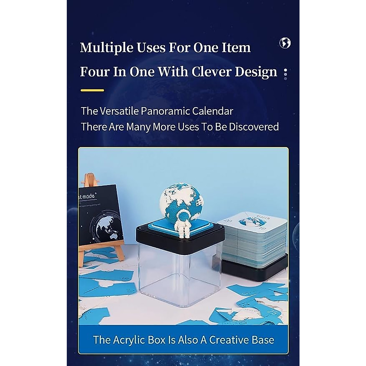 3D Calendar Planner 2024 - Desktop Calendar With LED Lights, DIY Paper Engraving Art Crafts Desktop, 3D Notepad Art Notes, Decorative Home Sculpture For Home Office (Blue)