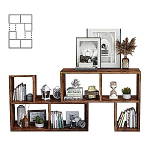 MIN WIN 7 Cube Storage Organizer,3 Tier Wood Bookshelf Free Combination Cubby Bookcase Open Standing Book Shelving Cabinet Display Cube Shelves Compartments for Study Living Room Office,Antique