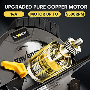 ENVENTOR Circular Saw Corded, 14A Electric Circular Saws 7-1/4-Inch with Laser Guide, 2 Blade Saws (40T/24T), Max Cutting Depth 2-7/16"(90°), 1-13/16"(0°-45°), Single Handed Bevel, 5500RPM