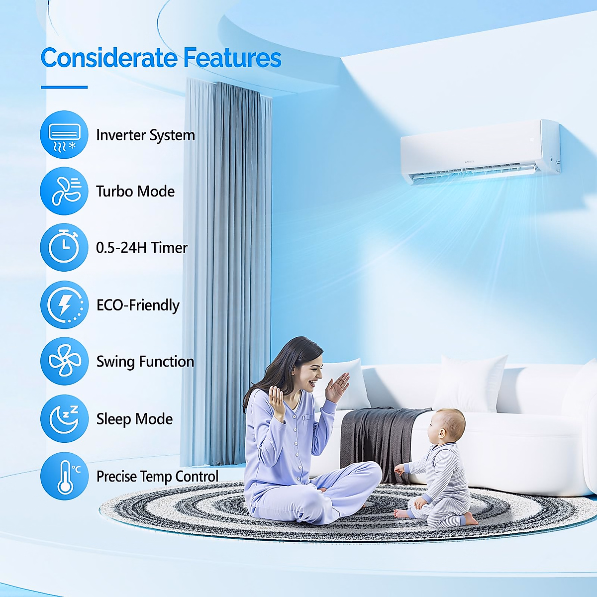 ROVSUN 18,000 BTU 19 SEER Mini Split Air Conditioner with Inverter Technology, 230V/60Hz, AHRI Certified, Eco-Friendly, Smart Operation, Quiet Cooler & Heater, Customer Care