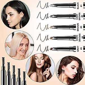 6 Packs Eyebrow Pencil Long Lasting with Brush, Waterproof Retractable Brow Pencil Mechanical Sweat-proof 2 in 1 Double Headed Brow Pencil and Brow Brush Makeup Tool (Dark Coffee)