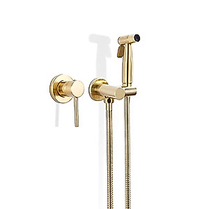 MINJING Toilet Shower Spray Mixer Set Brushed Gold Hot and Cold Concealed Handheld Bidet Sprayer Kit Single Function Bathroom Toilet Bidet Mixer Spray Kit