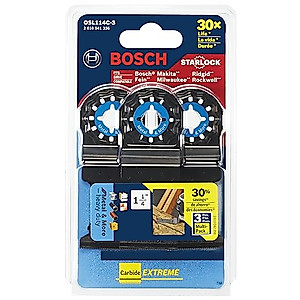 BOSCH OSL114C-3 3-Pack 1-1/4 In. Starlock Oscillating Multi Tool Metal & More Carbide Extreme Plunge Cut Blades for Cutting Iron Bar, Metal, Wood with Nails, Drywall and Tile