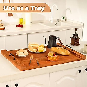 Calmbee Noodle Board Stove Cover, Premium Pine Wood Stove Top Covers for Electric Stove, 30" x 22" Wooden Gas Stove Cover Stovetop Cover - Used as Serving Tray or Sink Cover for More Usable Space