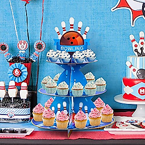 Bowling Party Decorations Cupcake Stand Cardboard 3 Tier Sports Theme Party Cupcake Tower Food Display Dessert Holders Tower Bowling Party Favors for Boy Kids Baby Shower Birthday Party Supplies