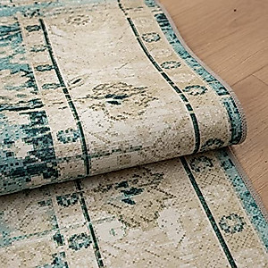 Syalife Washable Rug Vintage Area Rugs, 5'x 7' Living Room Rug with Non Slip Backing, Ultra-Thin Medallion Distressed Non-Shedding Rug, Vintage Floor Mat Indoor Rug USI001-57FG04GR