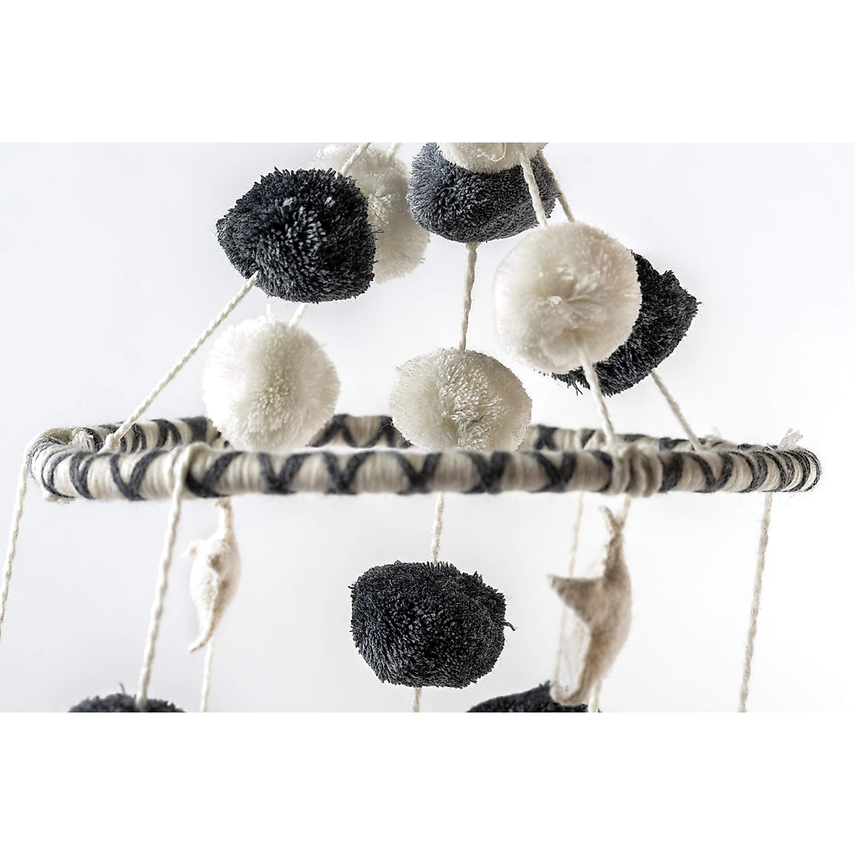 Mud Pie Pom Pom Stars and Clouds Celestial Crib Mobile - White and Grey, White/Grey