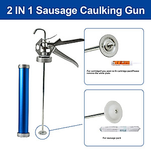 2 Pack sausage caulking gun, sausage gun caulking gun, 20 oz sausage tube gun caulking gun，with 4 cone nozzles,Suitable for bathroom, kitchen, living room, window and roof