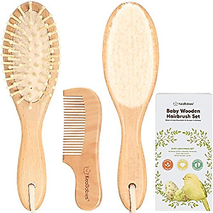 Baby Hair Brush and Baby Comb Set - Wooden Baby Brush with Soft Goat Bristle - Toddler Hair Brush Baby Brush and Comb Set - Baby Brush Set for Newborns - Infant Hair Brush, Cradle Cap (Oval, Walnut)