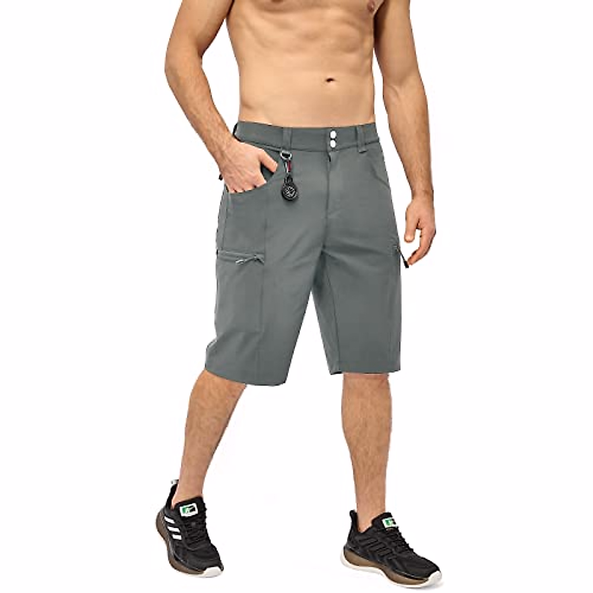 MELOO Men's Hiking Cargo Shorts - 12" Lightweight Outdoor Golf Shorts Quick Dry Fishing Camping Casual Travel Pockets Grey L