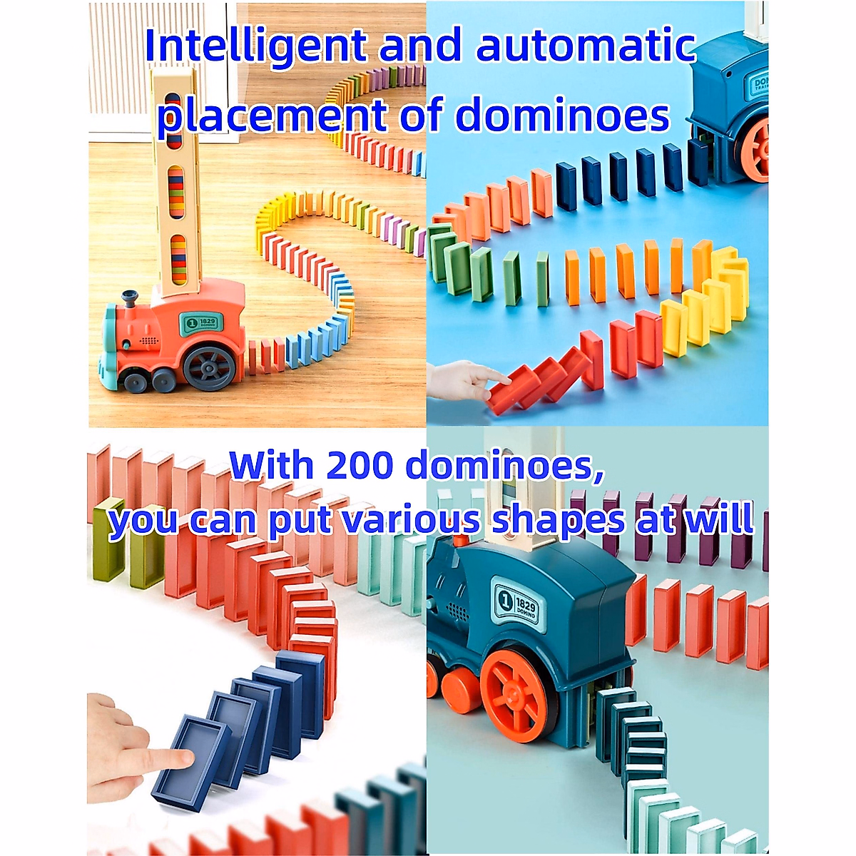 DAWUSU 200 PCS Automatic Domino Train Toy Set,Fun Domino Games for Kids,Domino Games for Boys and Girls Age 3-8