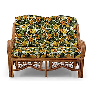 Malibu Lounge Loveseat Sofa Natural Rattan Wicker Handmade Design with Cream Cushions, Colonial Color