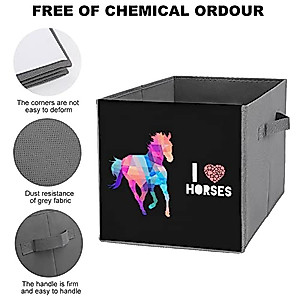 I Love Horses Collapsible Storage Bins Basics Folding Fabric Storage Cubes Organizer Boxes with Handles