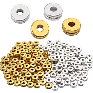 Metal Spacer Beads,200pcs Flat Round Disc Rondelle Spacer Beads Metal Rondelle Beads Spacers for Jewelry Making(6mm) - Silver and Golden