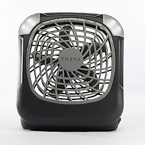 Treva 5 Inch Battery Powered Fan With LED Lights, Portable Desk Fan with 2 Cooling Speeds, Folding & Tilt Design Small Cubicle Accessories (Grey)