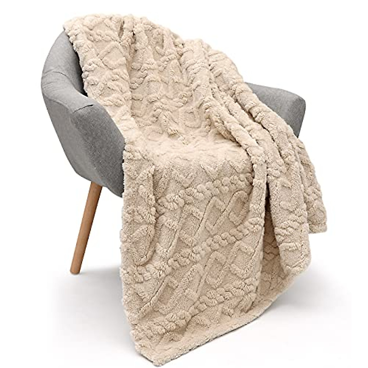 Sherpa Fleece Throw Blanket-3D Stylish Design, Super Soft,Fluffy,Warm,Cozy,Plush,Fuzzy for Couch Sofa Living Room Bed-All Season Accessories ,50" x 70" Beige