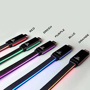 VIVIFY ACESO W10 RGB Led Gaming Light up Type C USB 3.1 3.2 Gen 2 Quick Charge 3 QC3 10 Gbps Car Mobile Cable Red 3.2ft